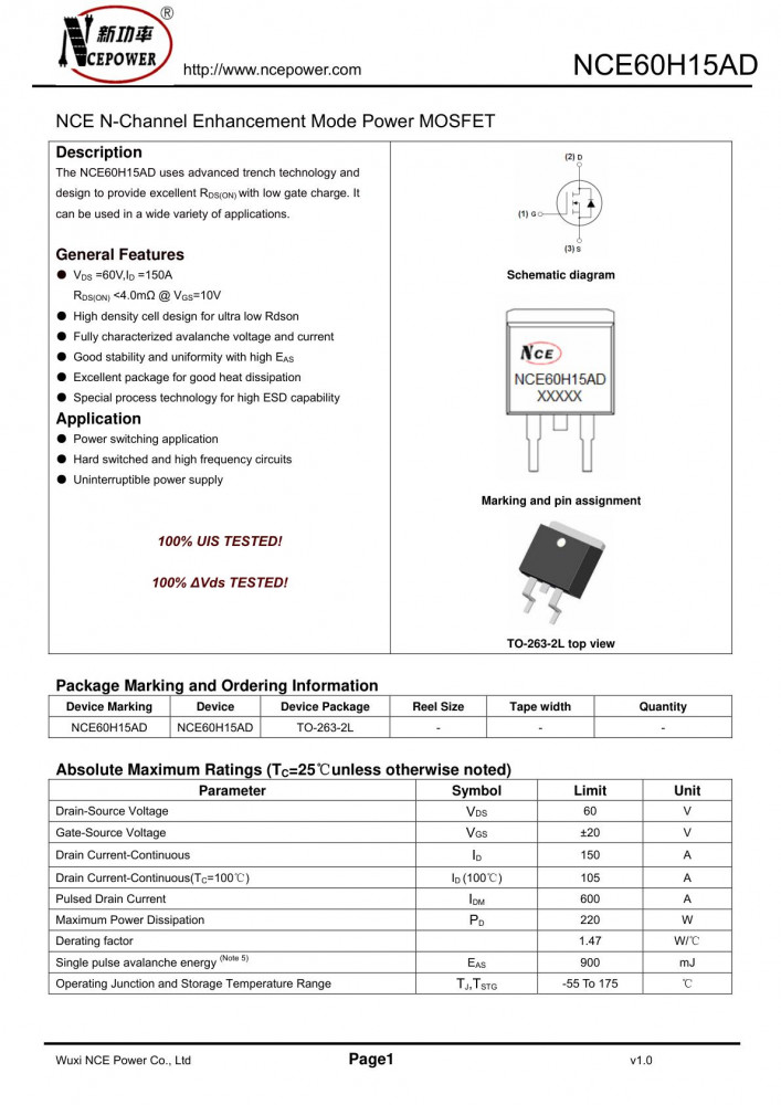 NCE60H15AD datasheet page 1