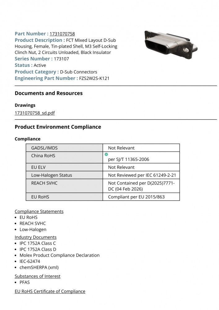 MOLEX 1731070758 technical drawing page 1