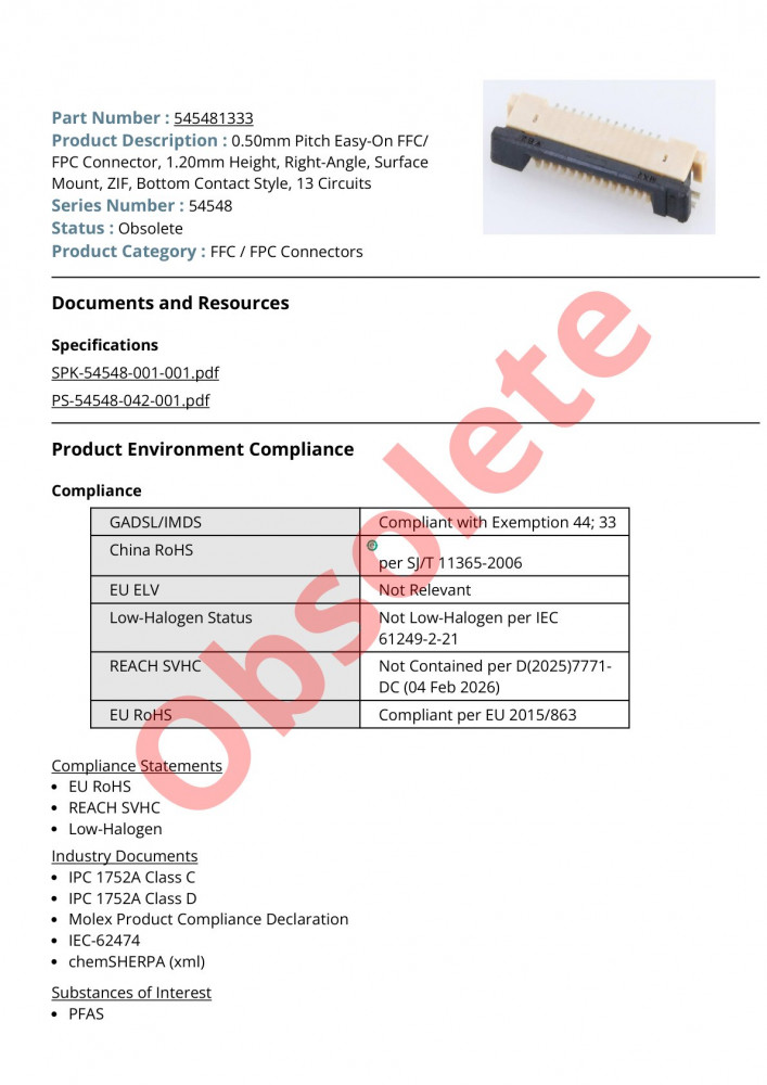 MOLEX 545481333 document preview, page 1