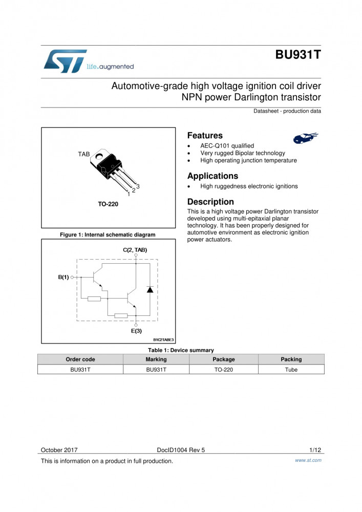 BU931P datasheet page 1