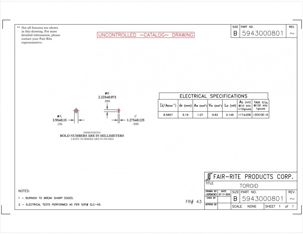 Fair-Rite 5943000801 technical drawing