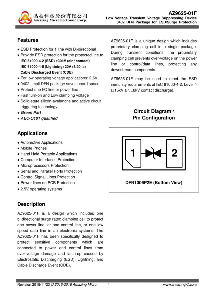AZ9625-01F datasheet page 1