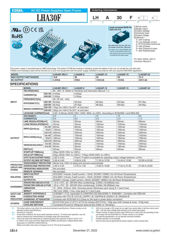 Cosel LHA100F datasheet page 6