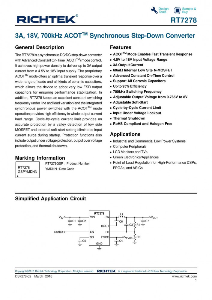 RT7278 datasheet page 1
