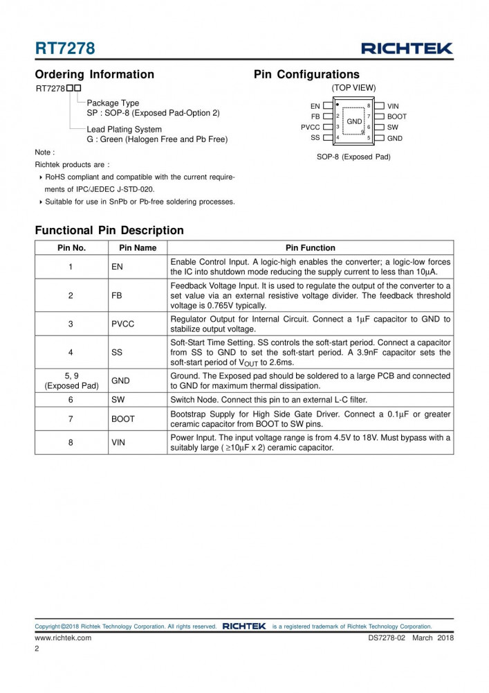 RT7278 datasheet page 2