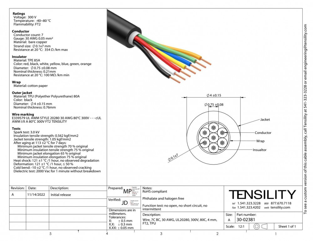 Technical drawing for Tensility International model 30-02381