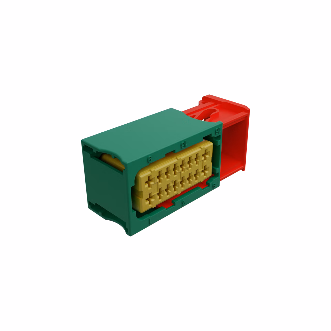 3.33mm / 6.00mm Pitch Hybrid Inline Female Housing, Right Slide Orientation, Dual Row, 16 Circuits, Green for sale