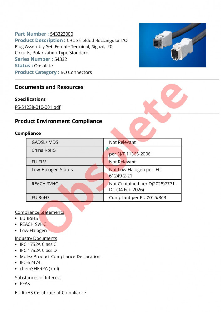 MOLEX 543322000 technical document page 1