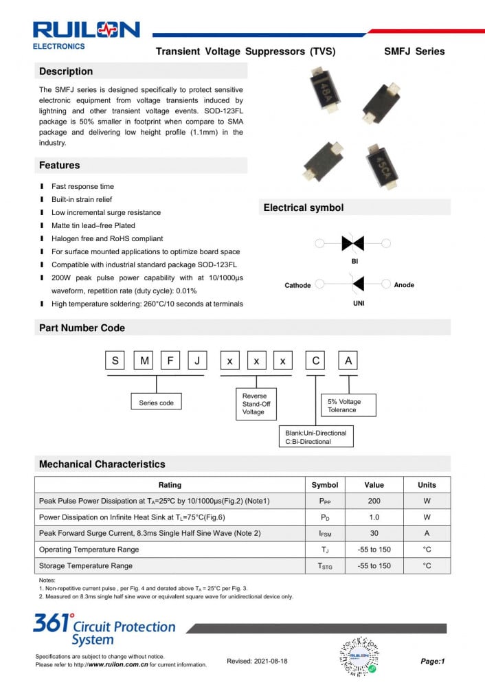 SMFJ series datasheet page 1