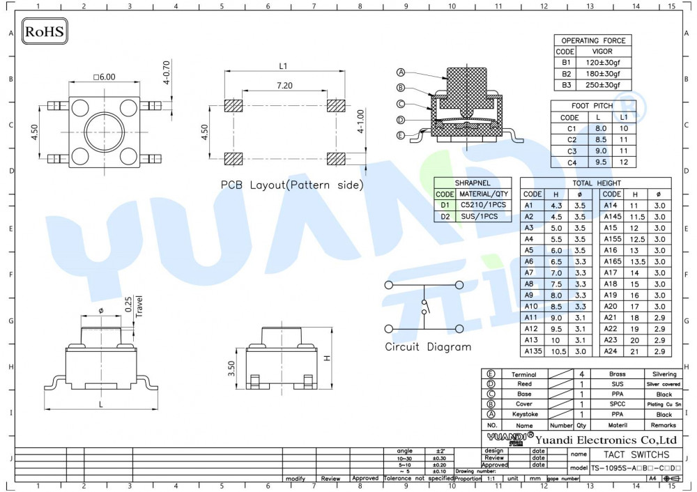 YUANDI TS-1095S-A17B3-C2D2 technical drawing page 1