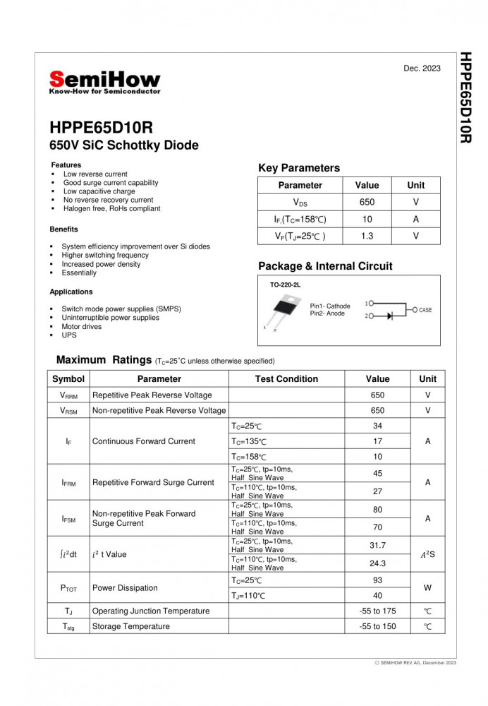 HPPE65D10R datasheet page 1