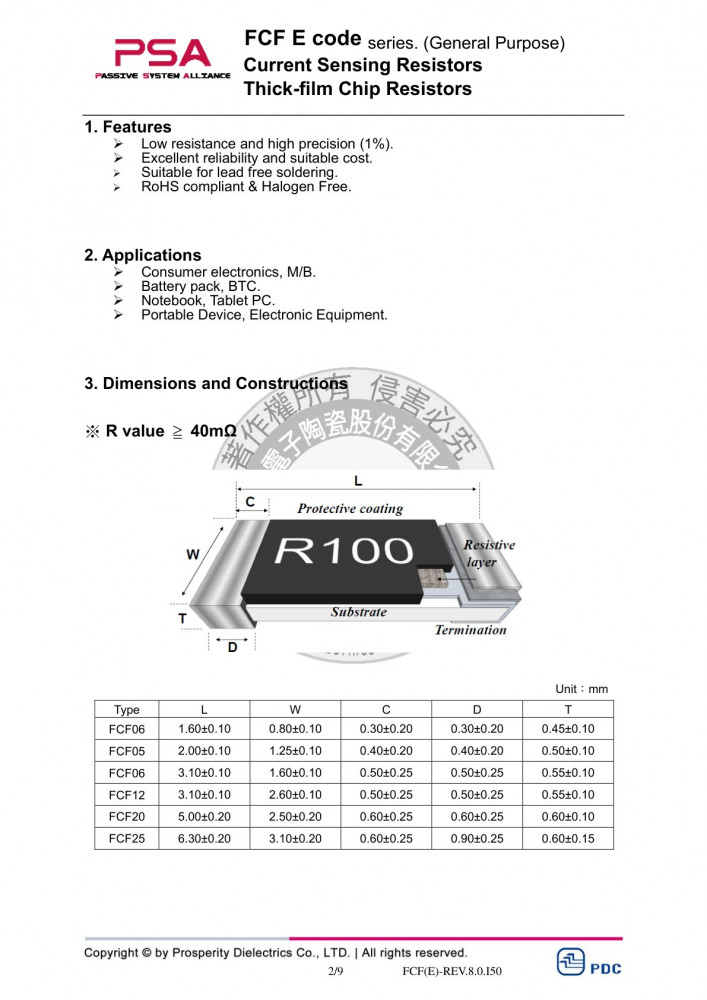 PSA FCF-E datasheet page 3