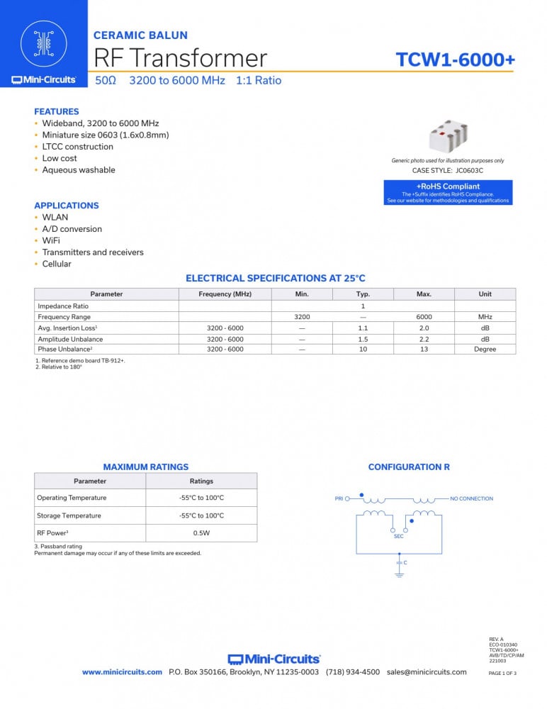 TCW1-6000+ datasheet page 1