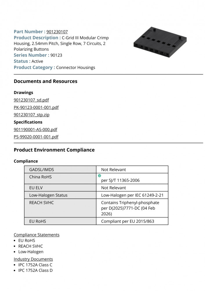 MOLEX 901230107 product document preview, page 1