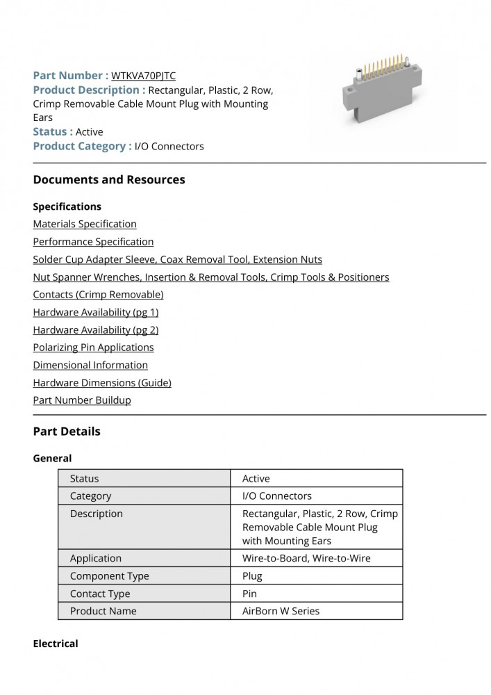 WTKVA70PJTC technical document preview, page 1