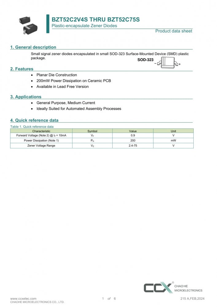 BZT52C6V8S datasheet page 1