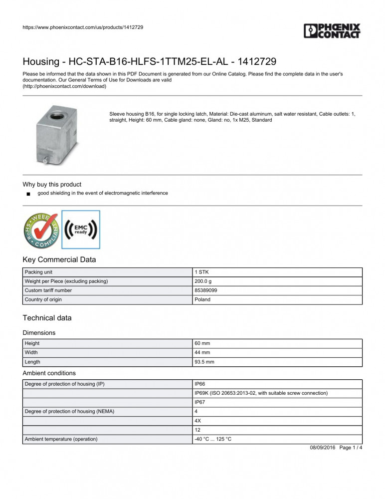 Phoenix Contact 1412729 product document page 1