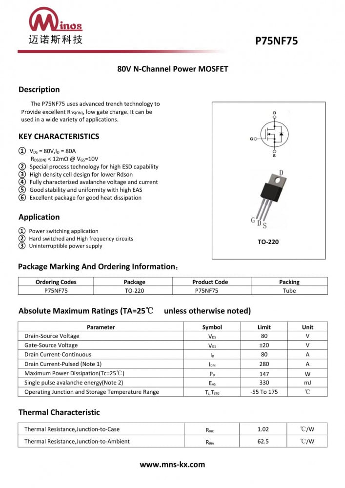 P75NF75 datasheet page 1
