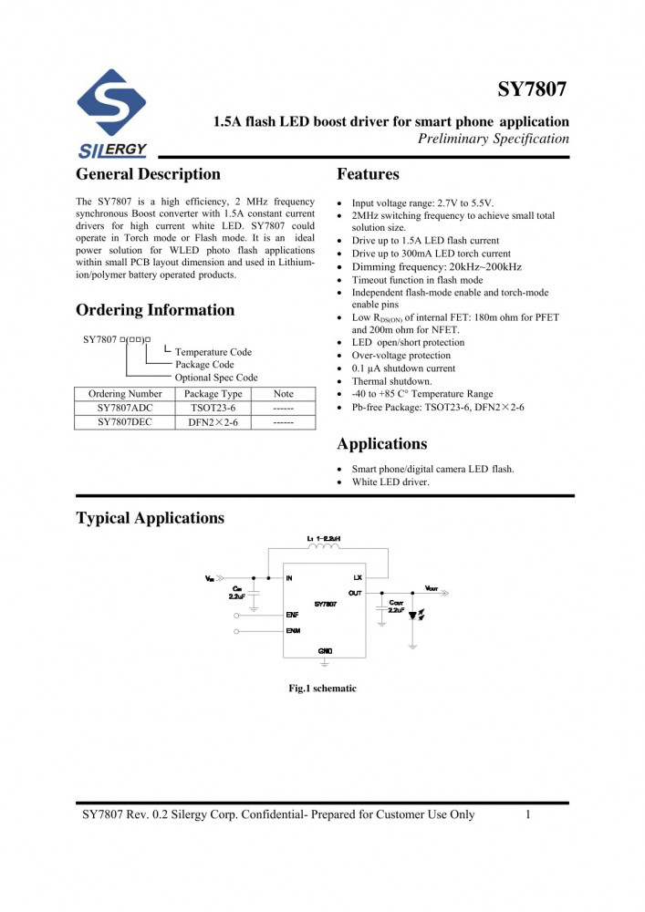 SY7807ADC datasheet page 1