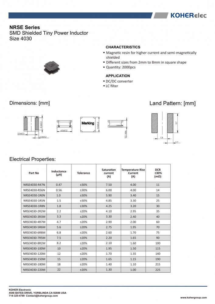 KOHERelec NRSE4030 series datasheet page 1