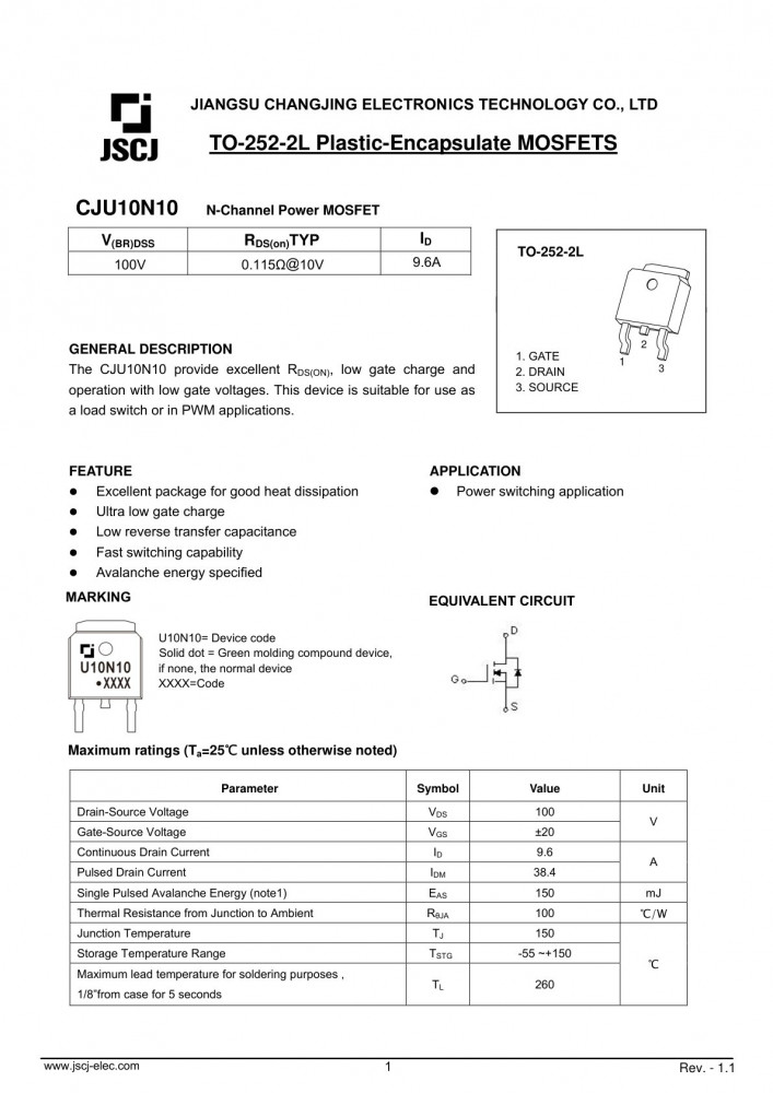 CJU10N10 datasheet page 1