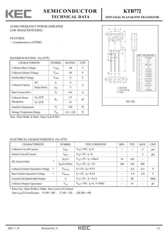 KTB772-Y-U/PH datasheet page 1