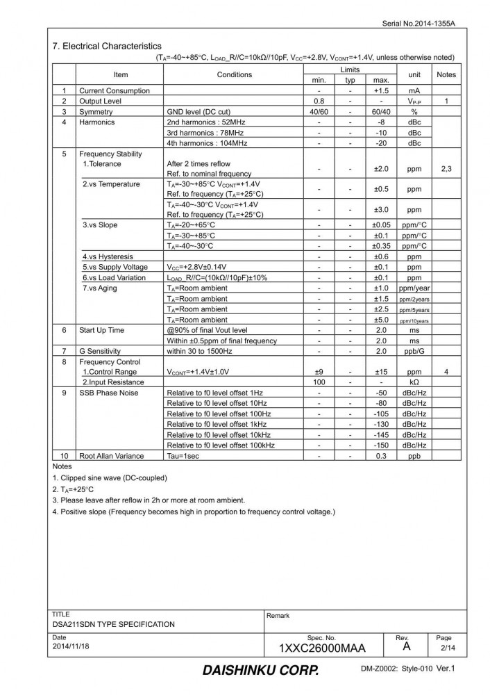 DSA211SDN specification page 3
