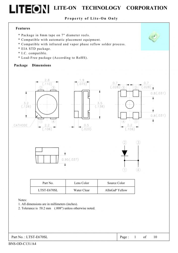 LTST-E670SL datasheet page 1