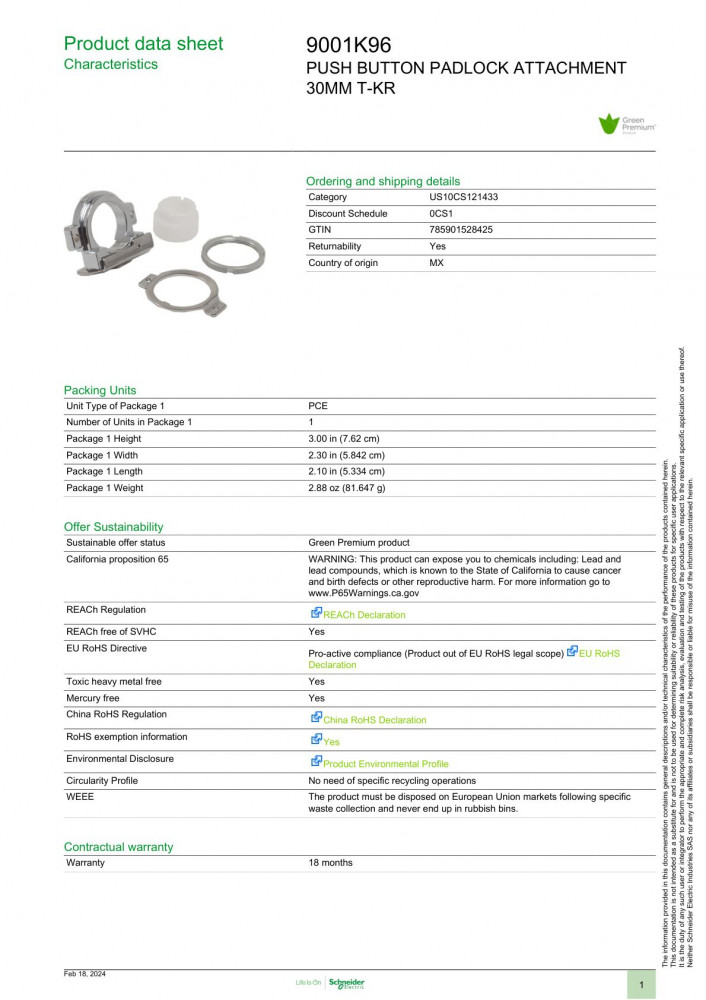 Schneider 9001K96 technical document page