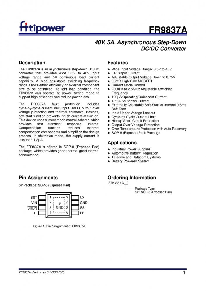 FR9837ASP datasheet page 1