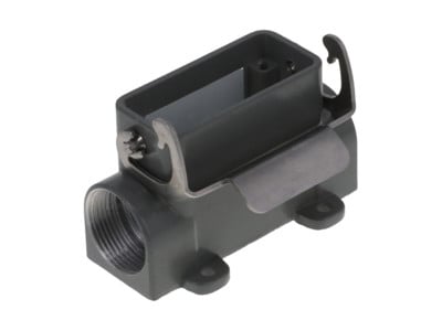 Heavy-Duty High Performance-Harsh Environment (HP-HE) Screw Locking Hood, Zinc Alloy, Top Entry, Size 24B «104x27», Pg21 Thread, Black