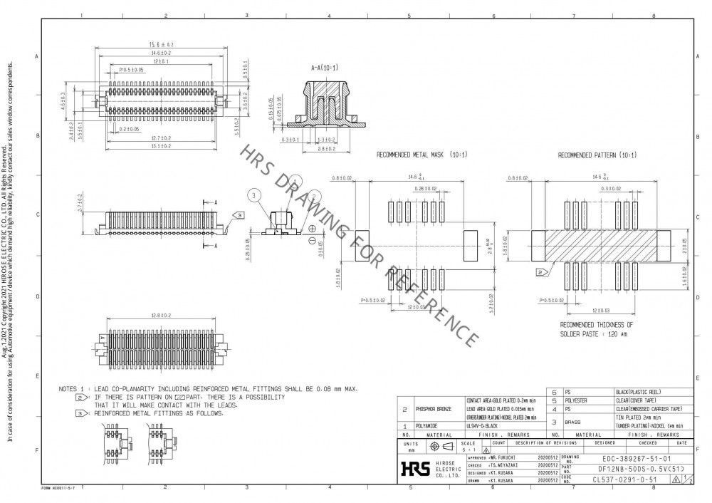 HRS DF12NB-50DS-0.5V(51) drawing page 1