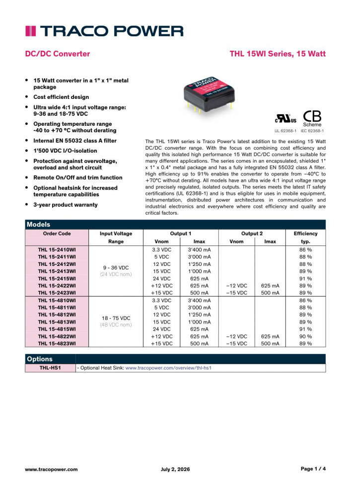 THL 15-4823WI technical document page 1
