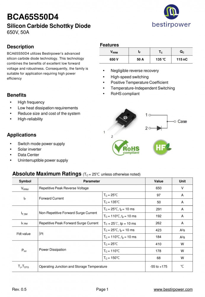 BCA65S50D4 datasheet page 1