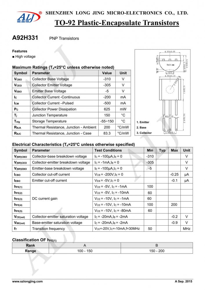 ALJ A92H331 datasheet page 1