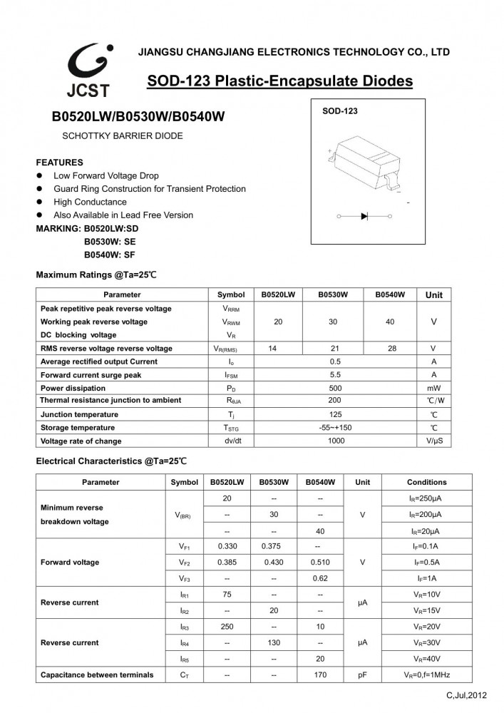 B0520LW datasheet page 1