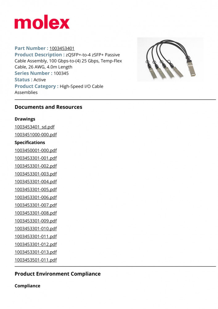 MOLEX product specification document preview, page 1