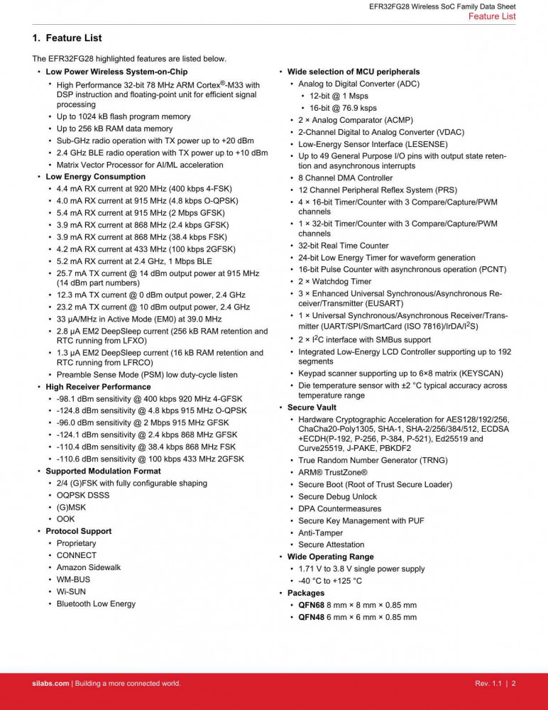 EFR32FG28 datasheet page 2