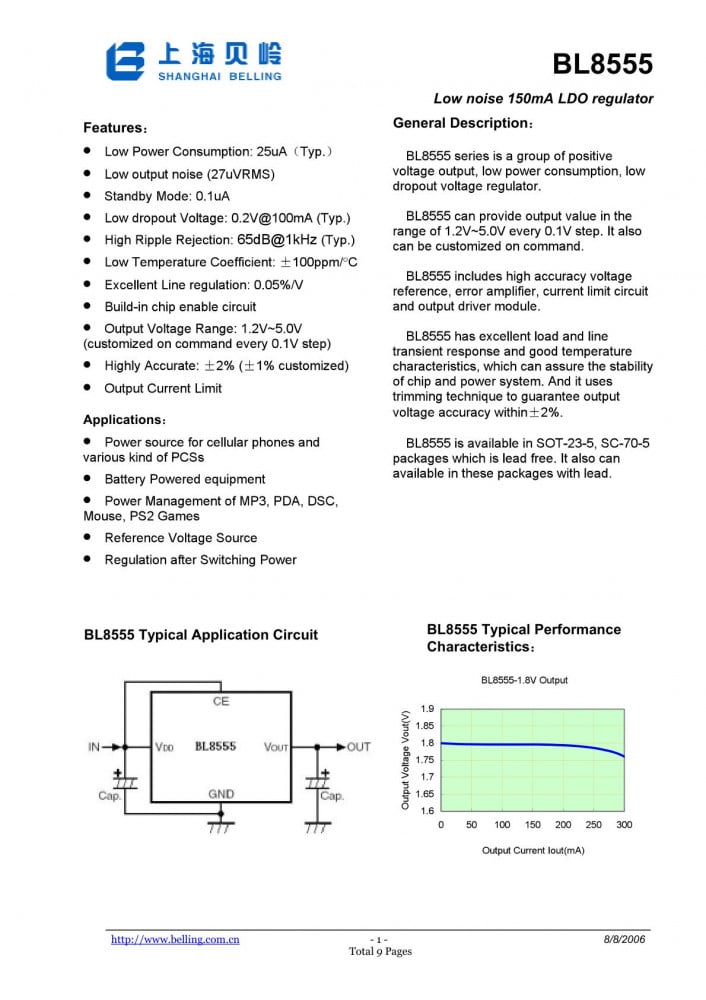 BL8555 datasheet page 1