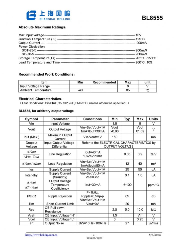 BL8555 datasheet page 4