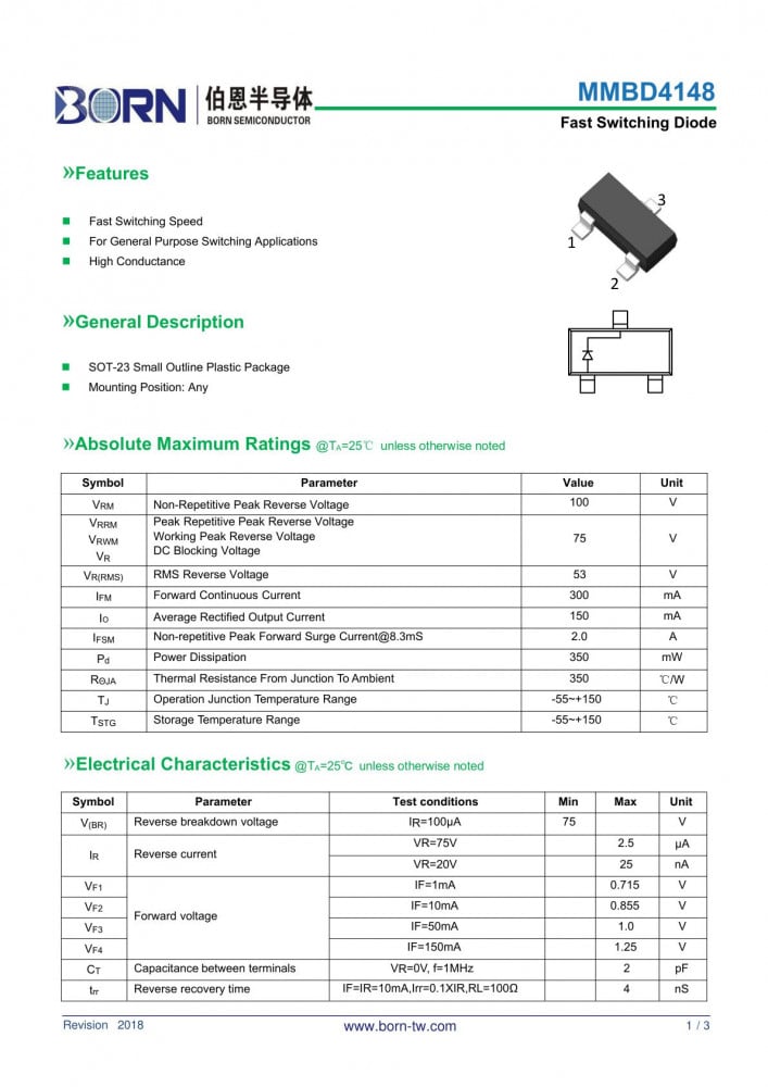 MMBD4148 datasheet page 1