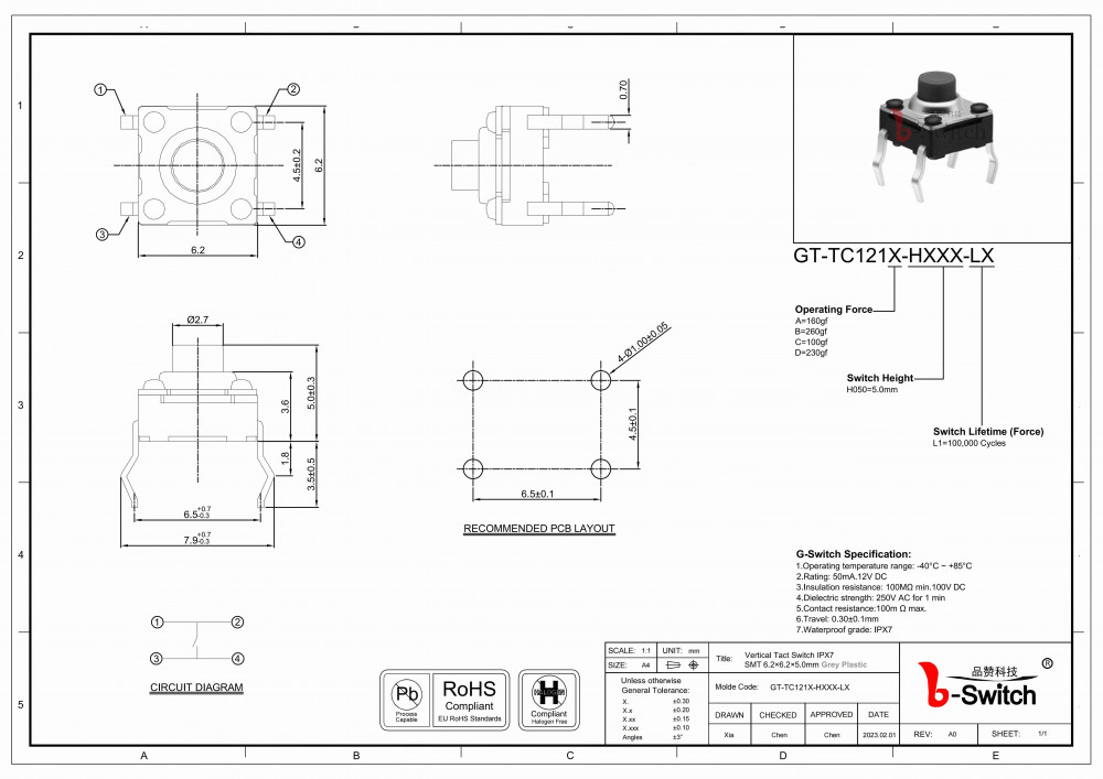 GT-TC121D-H050-L1 technical document page