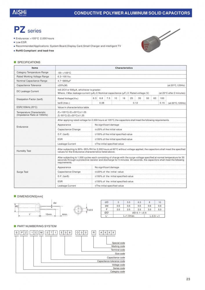 AISHI PZ series datasheet page 1