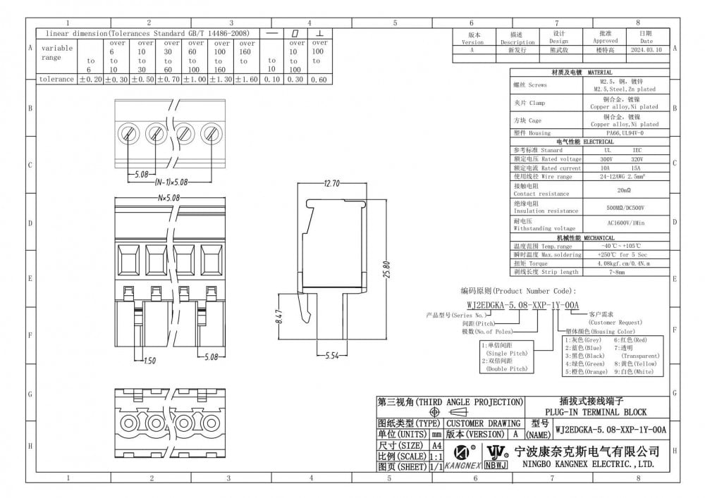 KANGNEX WJ2EDGKA-5.08-10P-14-00A technical drawing
