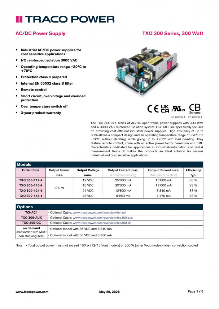 TXO 300 technical document page 1