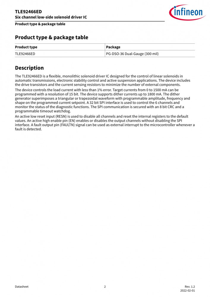 TLE92466ED technical document page 2