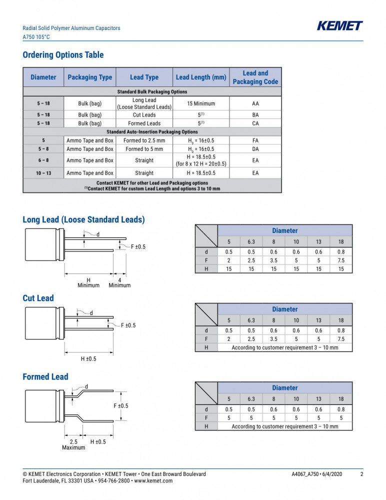 KEMET A750 datasheet page 2