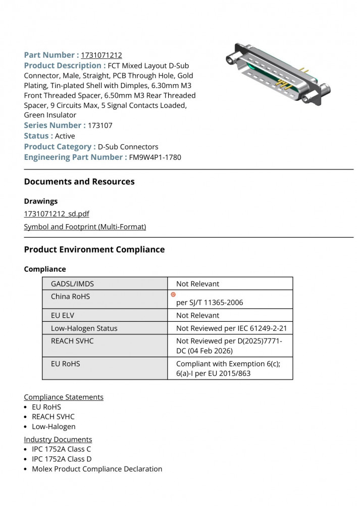 MOLEX 1731071212 drawing page 1