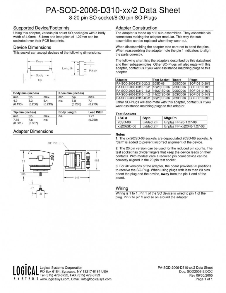 Logical Systems PA-SOD-2006-D310 adapter datasheet page