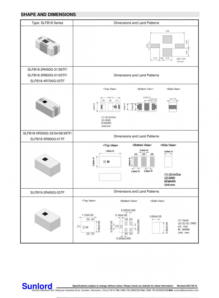 Sunlord SLFB filter datasheet page 2